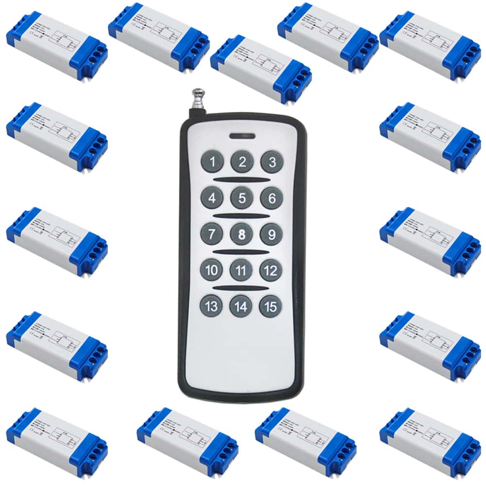 15 CH AC110V 220V RF Wireless Remote Kit 1 Remote Control 15 Receivers ...