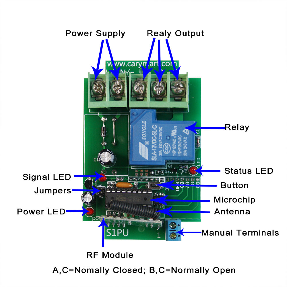 1Way DC Power 30A High Power RF Wireless Remote Switch With Dry Contac ...