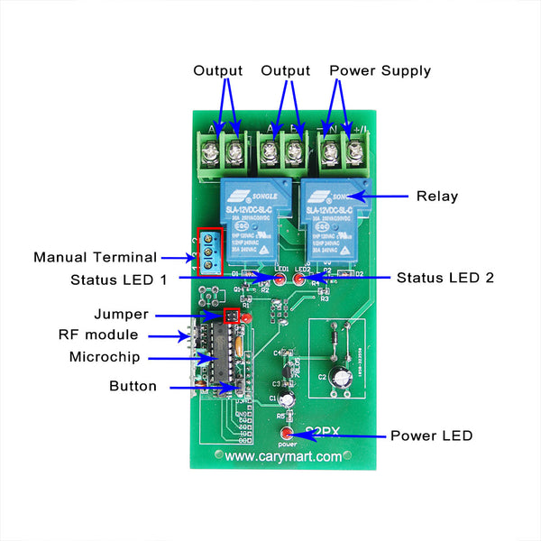 100M 2 Channels DC Output 30A Working Current Remote Control Switch ...