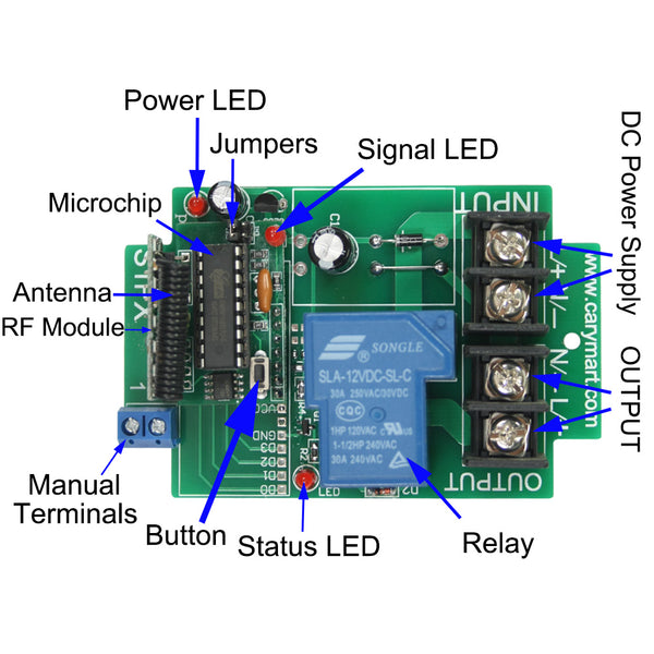 1 Channel DC 30A High Power Output DC Equipment Wireless Remote Switch ...